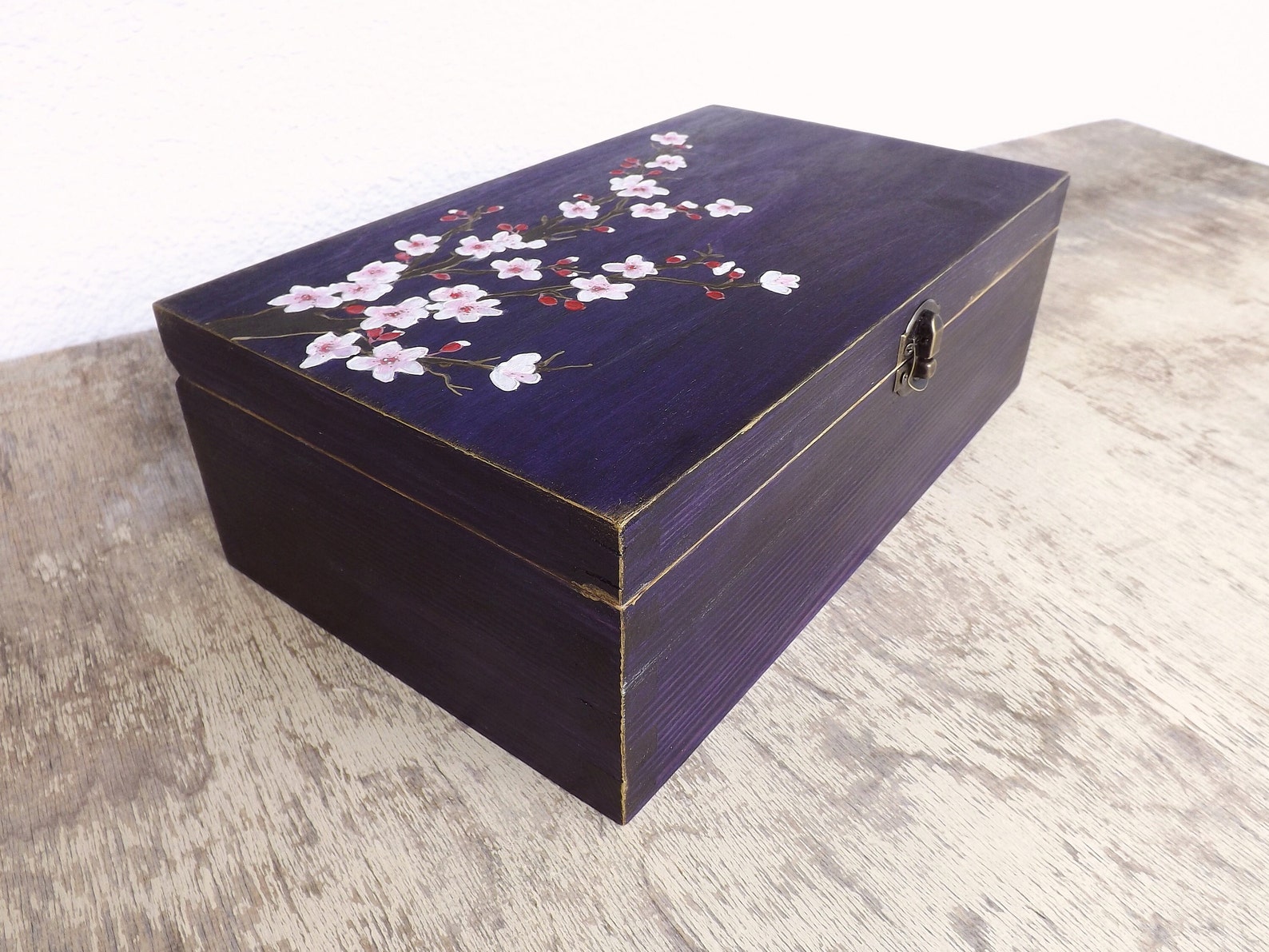 Big Wood Tea Box With Cherry Blossom Custom Hand-painted | Etsy