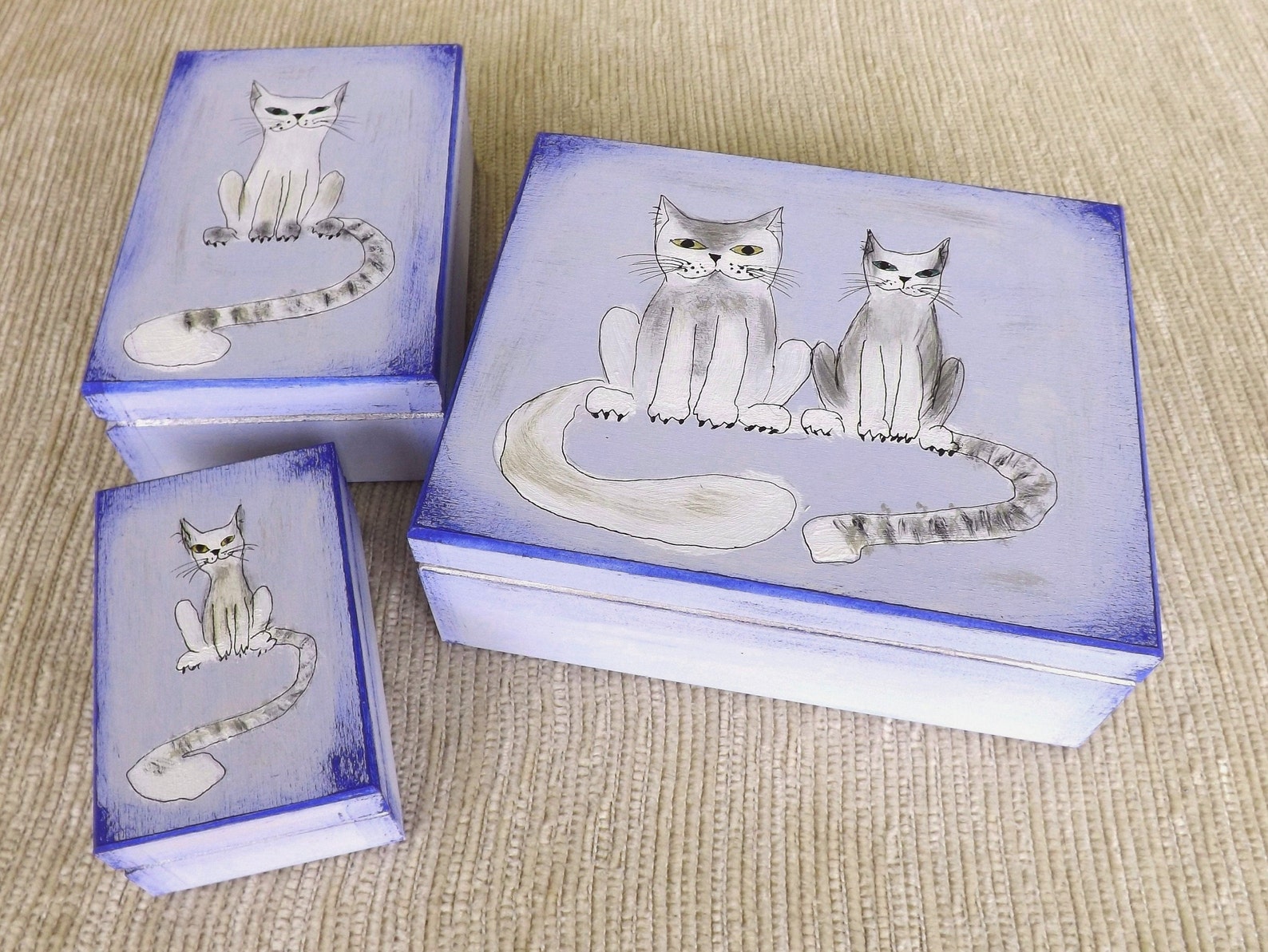 Custom Wood Box Cats in Blue Hand-painted Personalized - Etsy