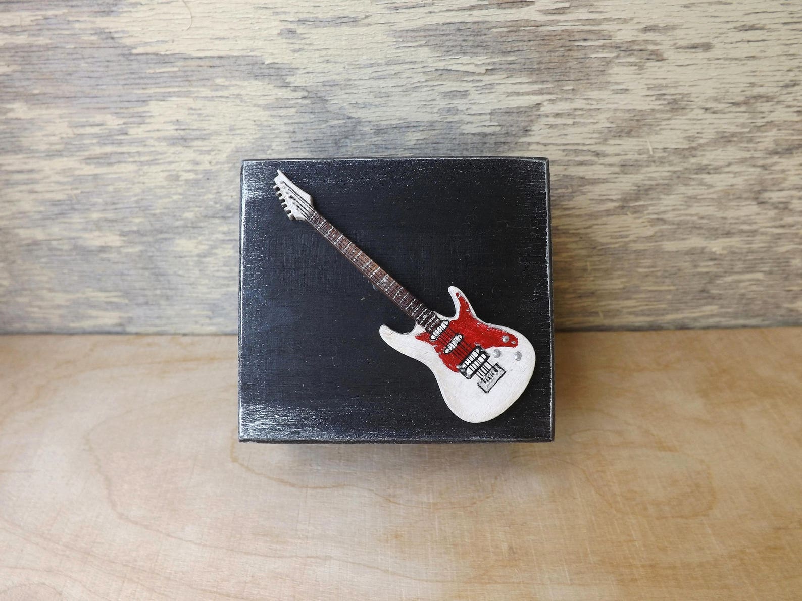 Wood Tiny Box With Guitar Electric, Customized Hand-painted Guitar Pick ...