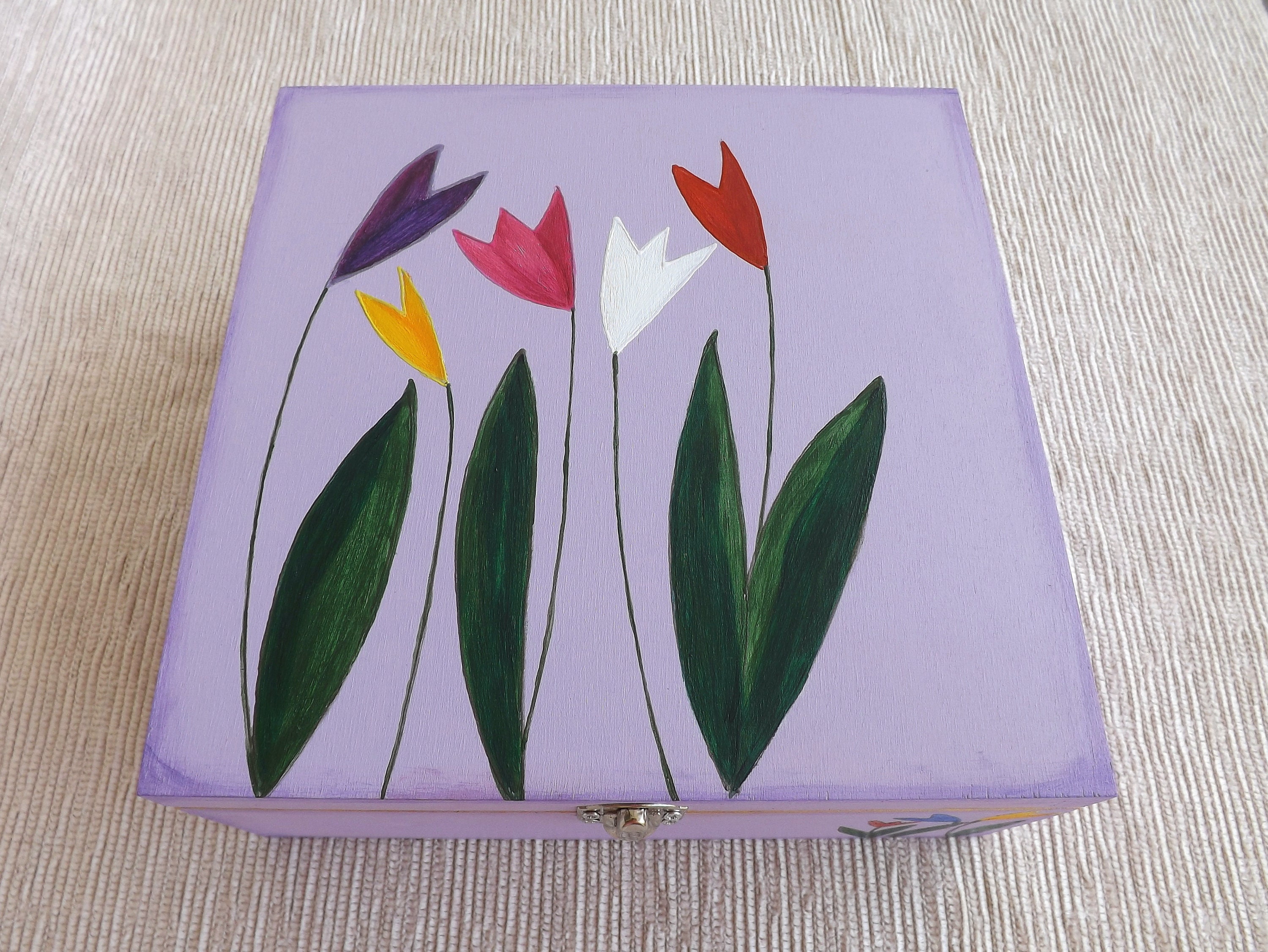 Big wooden Tea box with Tulips hand-painted floral wood Tea | Etsy