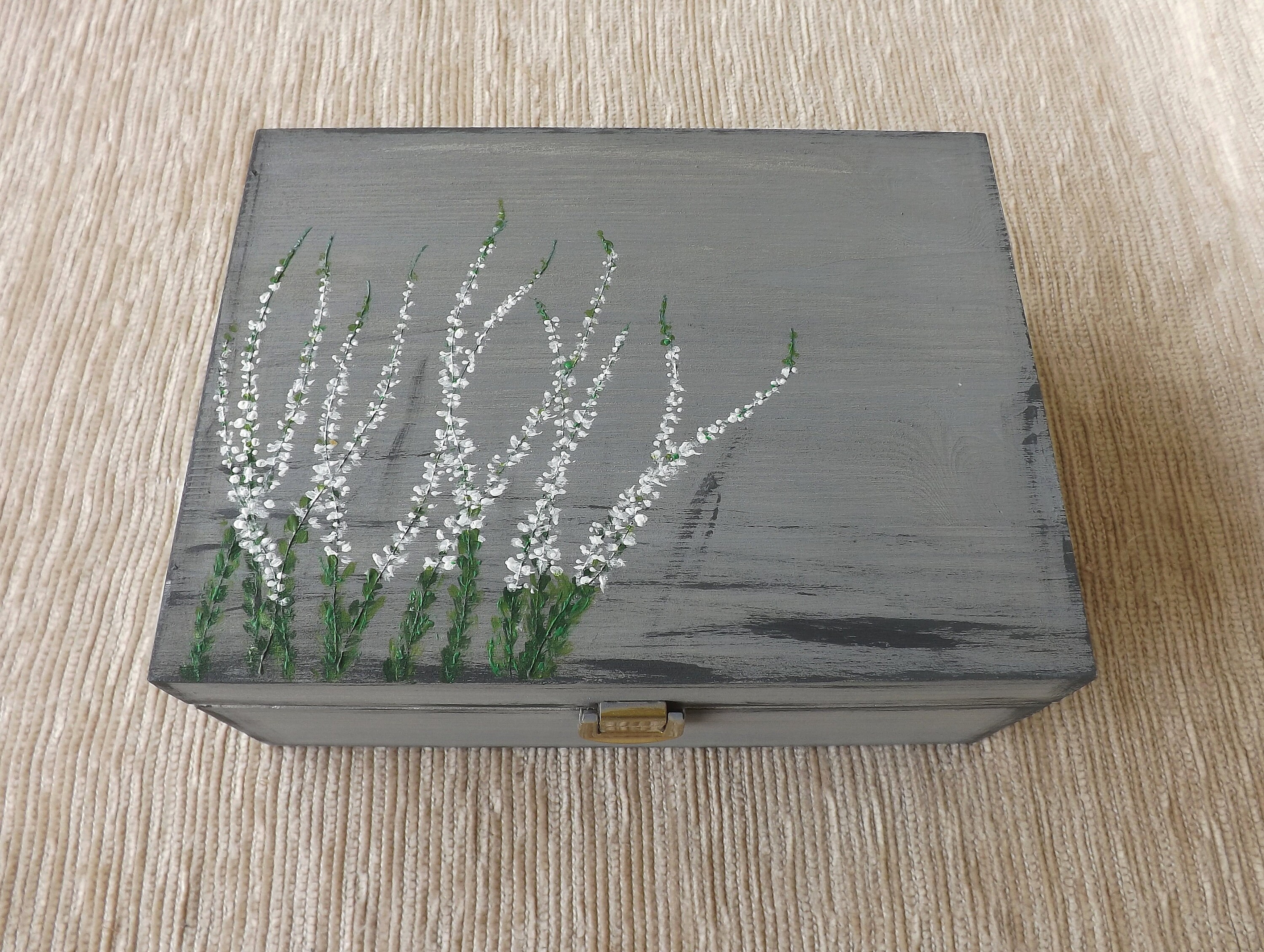 Wood Tea box with Heather hand-painted chest Tea lover gift | Etsy