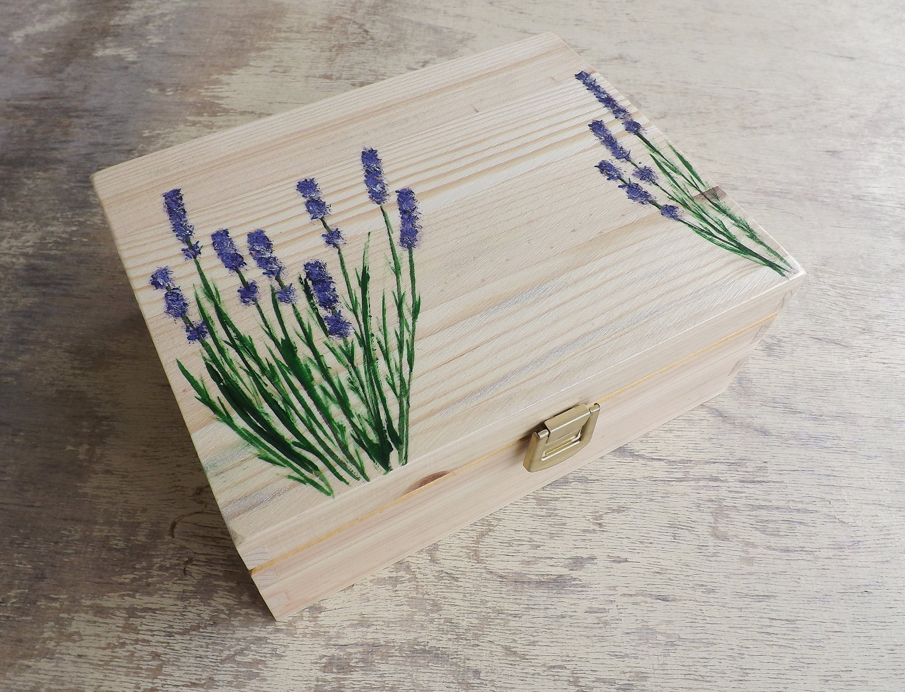 Wooden Tea Box With Lavender Hand-painted Trinket Floral Box - Etsy India
