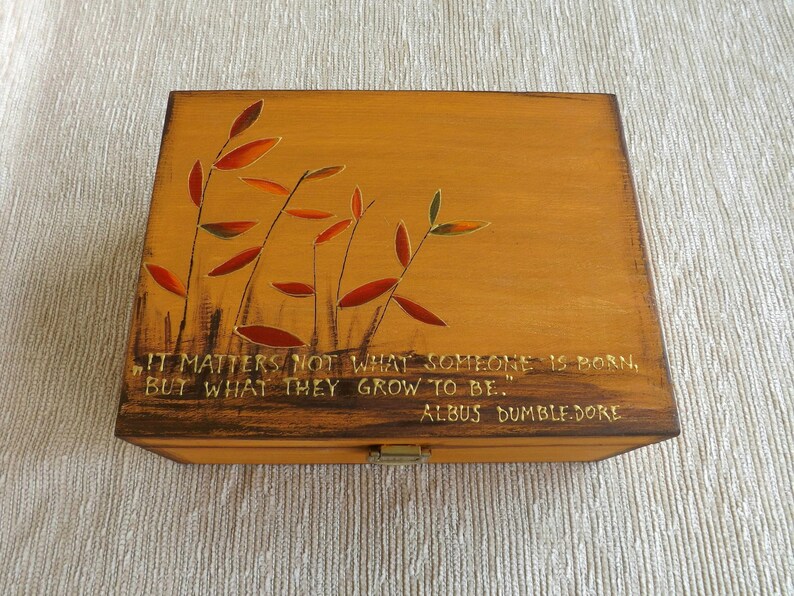 Wood Tea Box With Autumn Leaves, Hand-painted Customized Wooden Storage ...