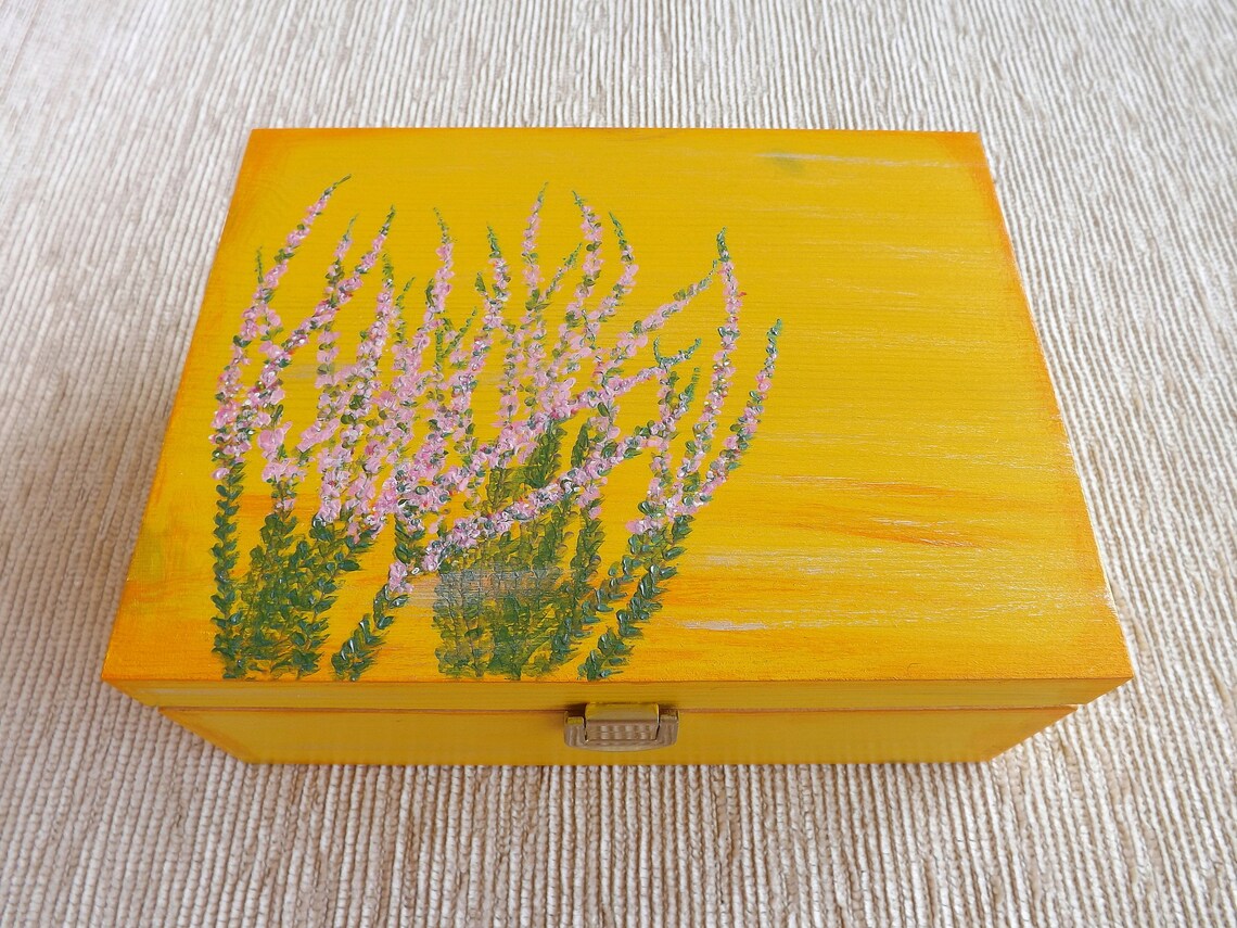 Wood Tea Box With Heather Hand-painted Chest Tea Lover Gift - Etsy