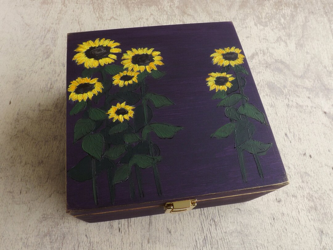 Wooden Tea Box With Sunflowers, Hand-paint Custom Floral Box for Tea ...