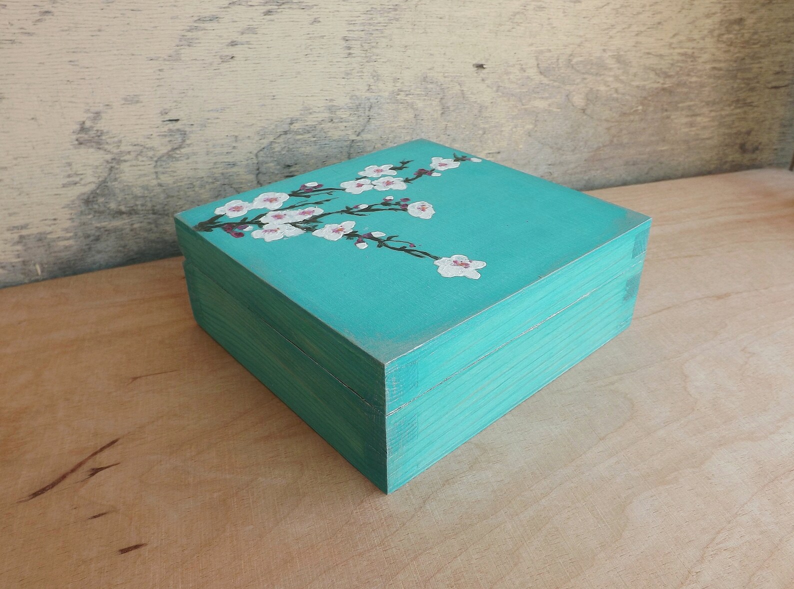Wooden Box With Cherry Blossom, Hand-painted Flower Custom Chest ...