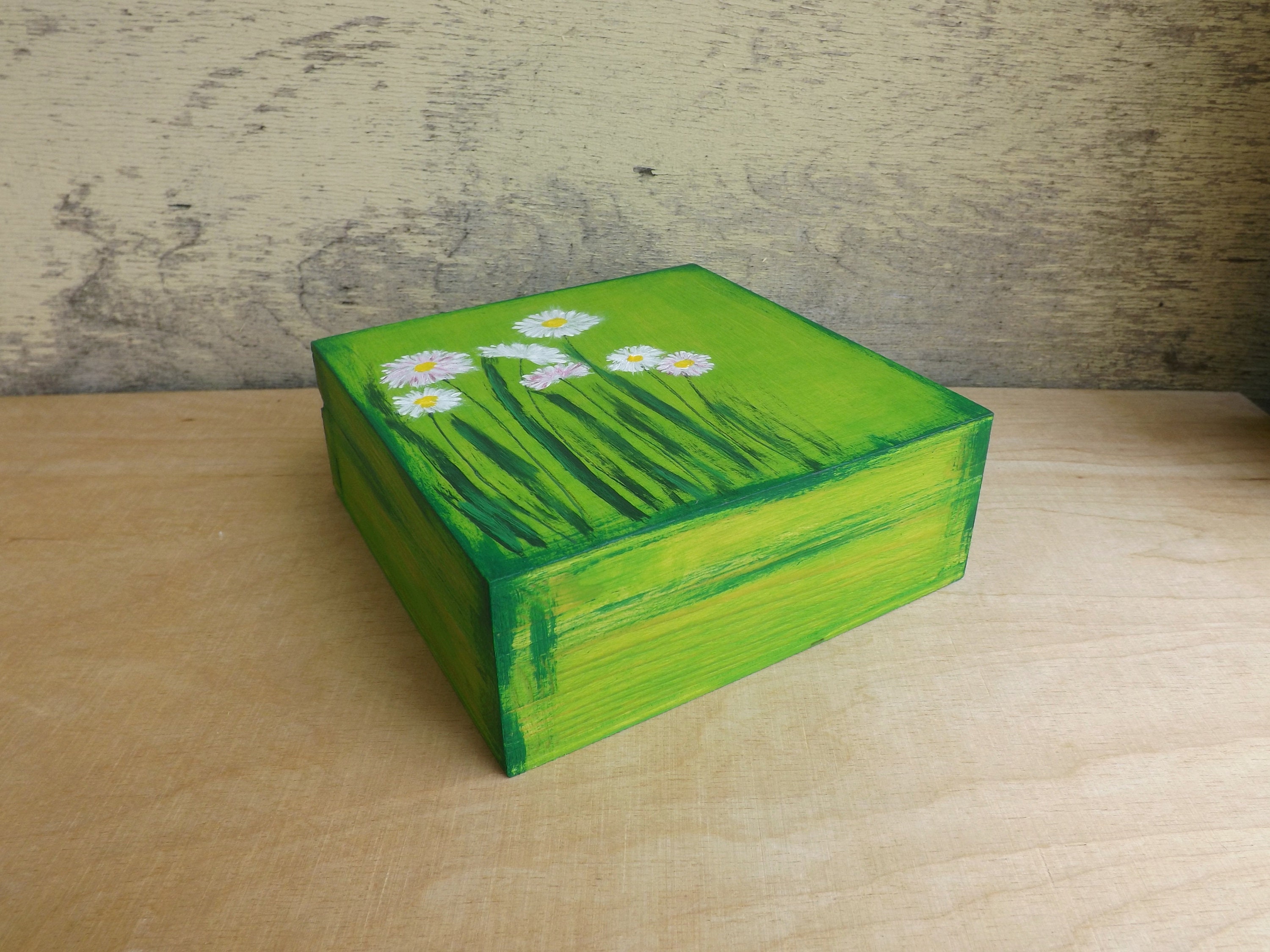 Wooden Small Box With Daisies Hand-painted Custom Daisy - Etsy Sweden