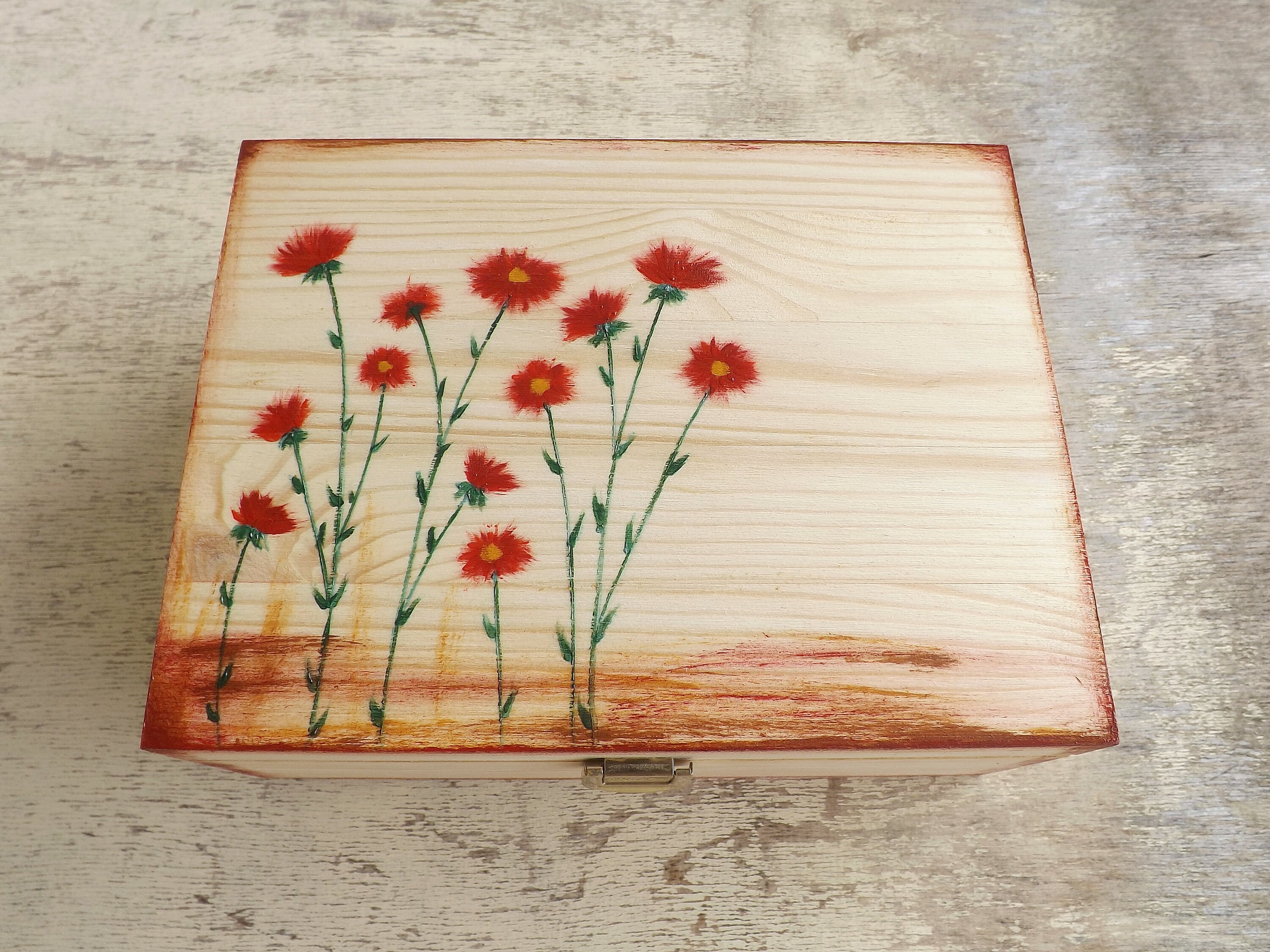Wood Tea Box With Aster Flowers Hand-painted Custom Wooden - Etsy