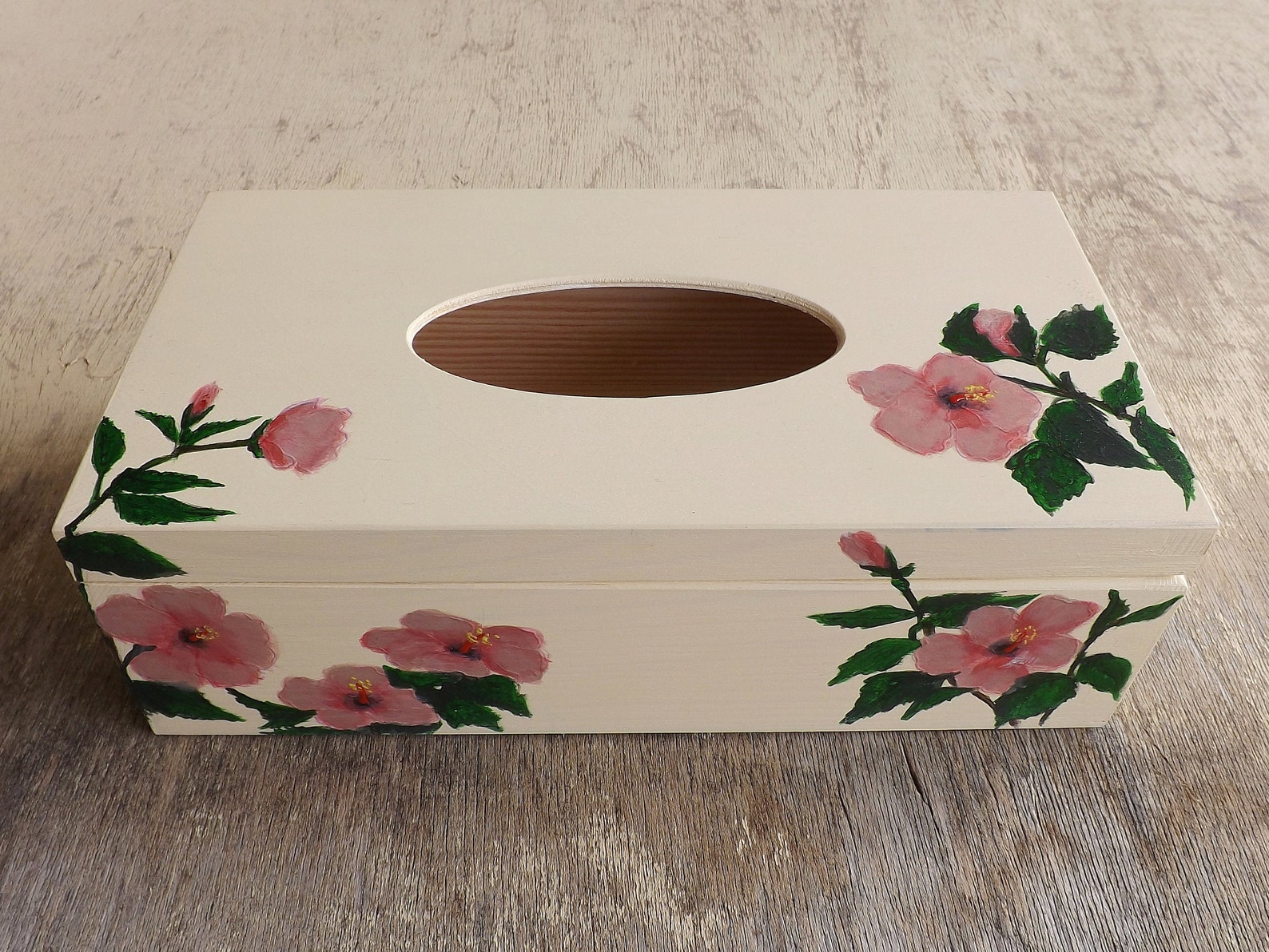 Wood Tissue Holder Hibiscus Hand-paint Personalized - Etsy