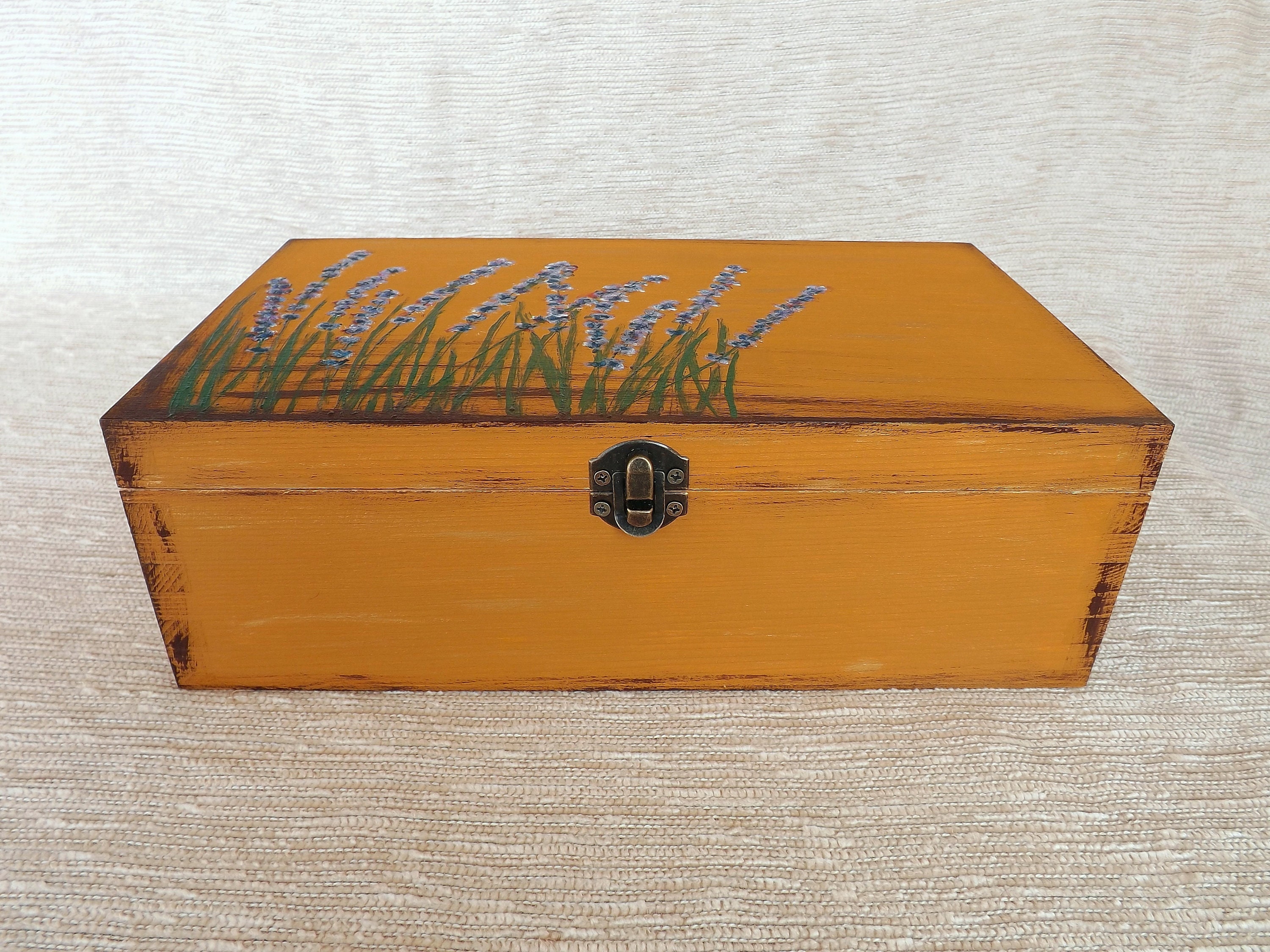 Big Wood Tea Chest With Lavender, Handpainted Custom Wooden Trinket Box ...