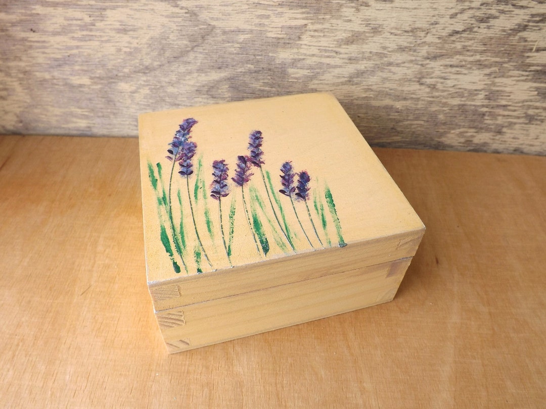 Wooden Rustic Box With Lavender, Custom Hand-painted Floral Chest ...