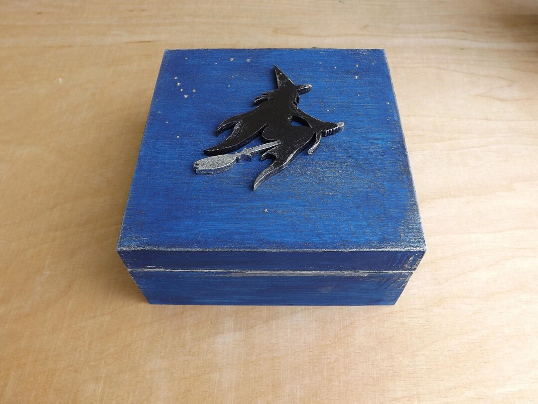 Wood Little Box Witch on Broomstick Custom Wooden - Etsy