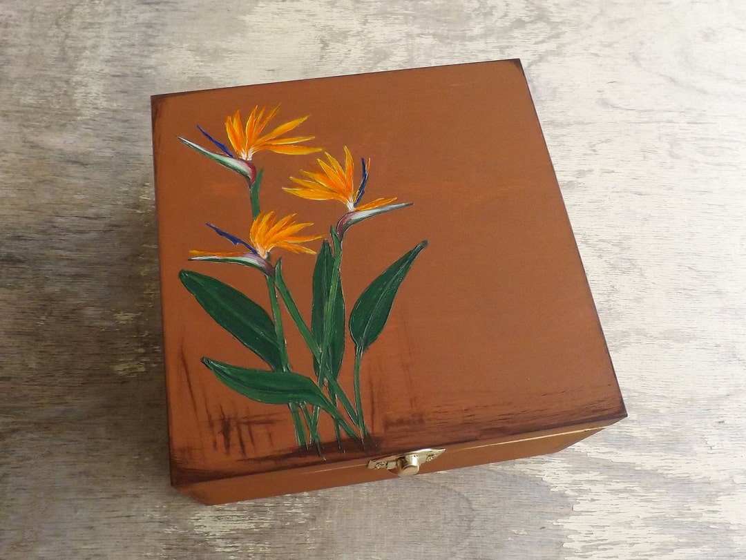 Wood Tea Box- Bird of Paradise Flower, Custom Hand-painted Tea Bags ...