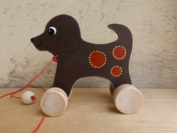 Wood Pull Push Toy Dog Hand Cut Hand Painted Personalized Toy - Etsy