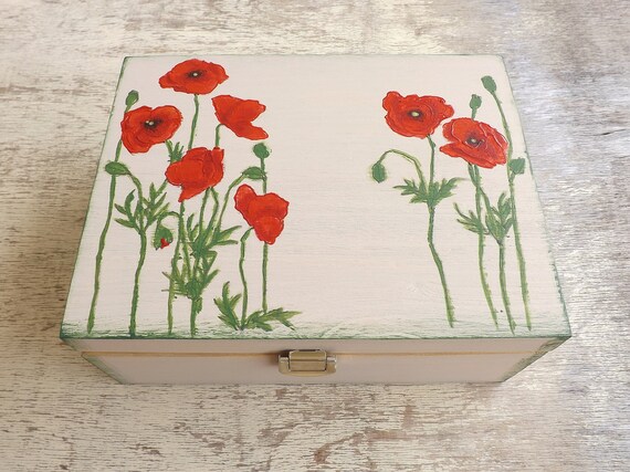 Wooden Tea Box Poppies Custom Hand Painted Chest for Tea - Etsy