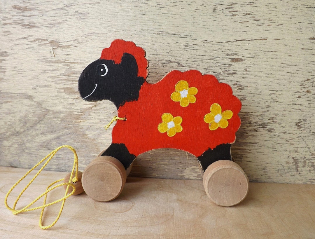 Wooden Pull Toy Sheep Hand-painted Hand Cut Wood Custom - Etsy