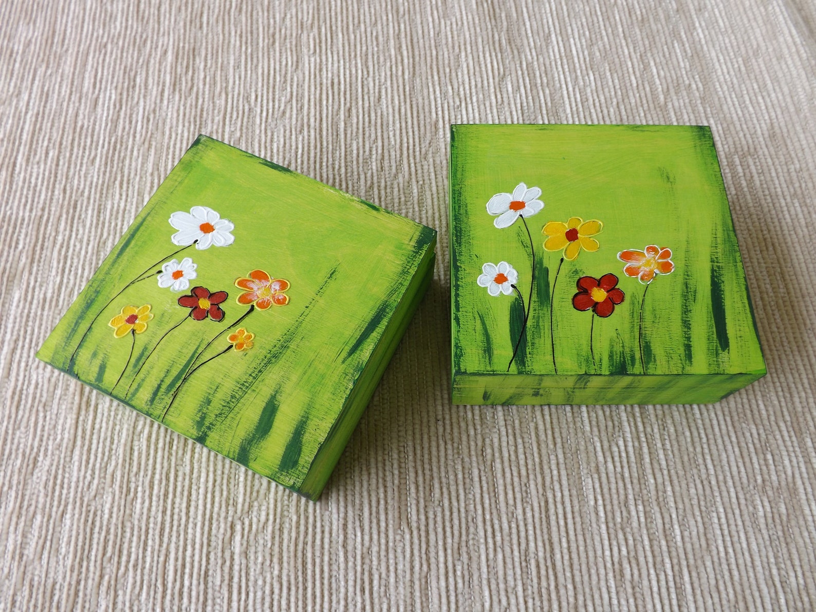 Wood Little Rustic Box With Flowers in Green Custom Hand | Etsy