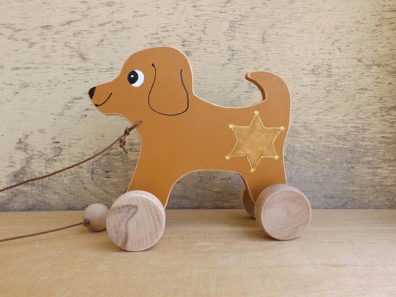 Wood Pull Push Toy Dog Hand Cut Hand Painted Personalized Toy - Etsy