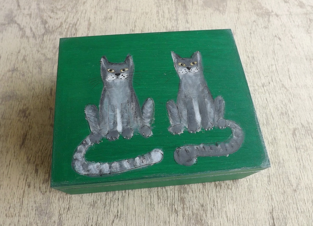 Wood Green Box: Cats, Custom Handpainted Personalized Keepsake Jewelry ...