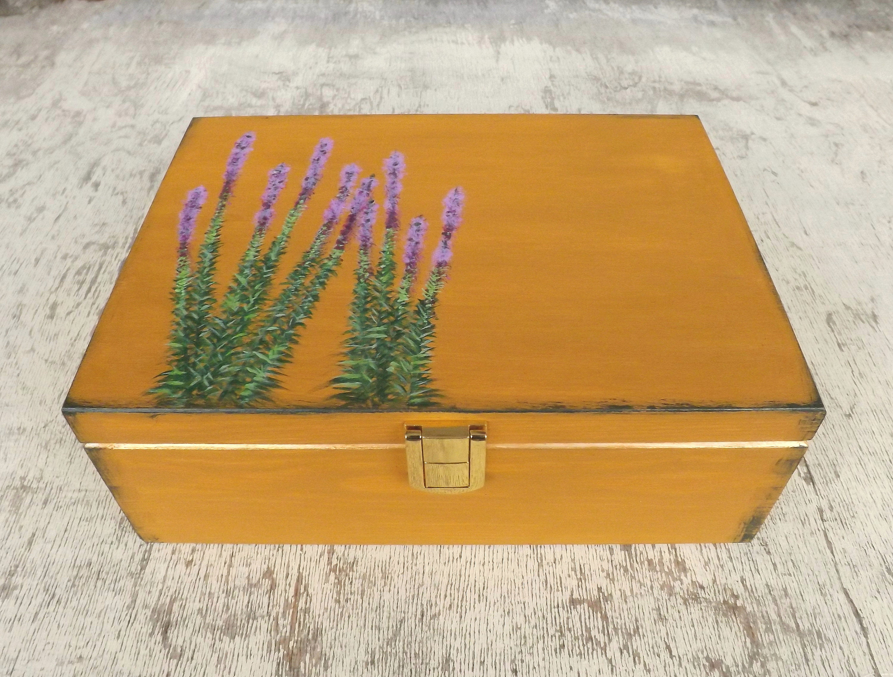 Wood Tea Box With Prairie Blazing Star Hand-paint Customized - Etsy