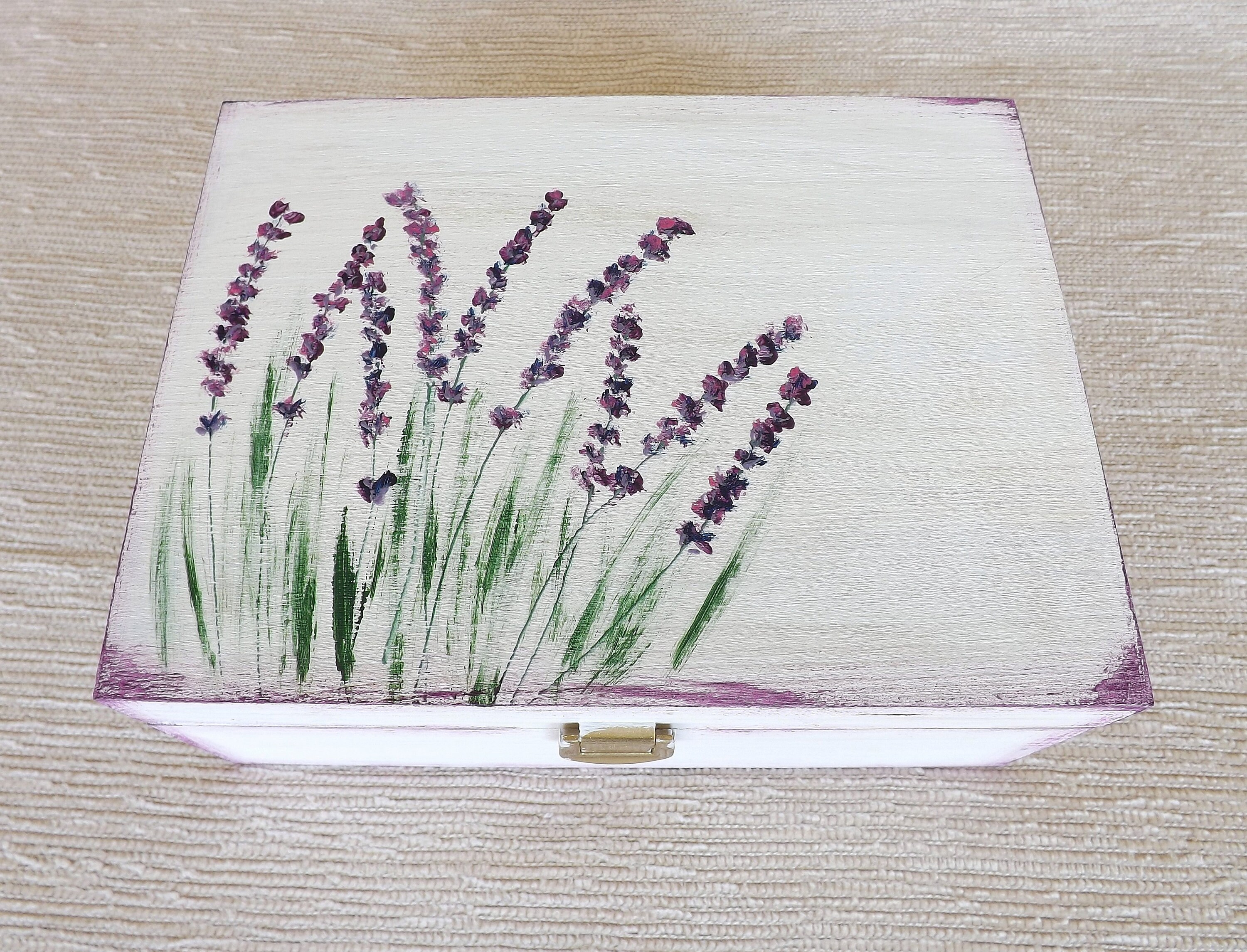 Wooden Tea Box With Lavender Hand-painted Trinket Floral Box - Etsy India