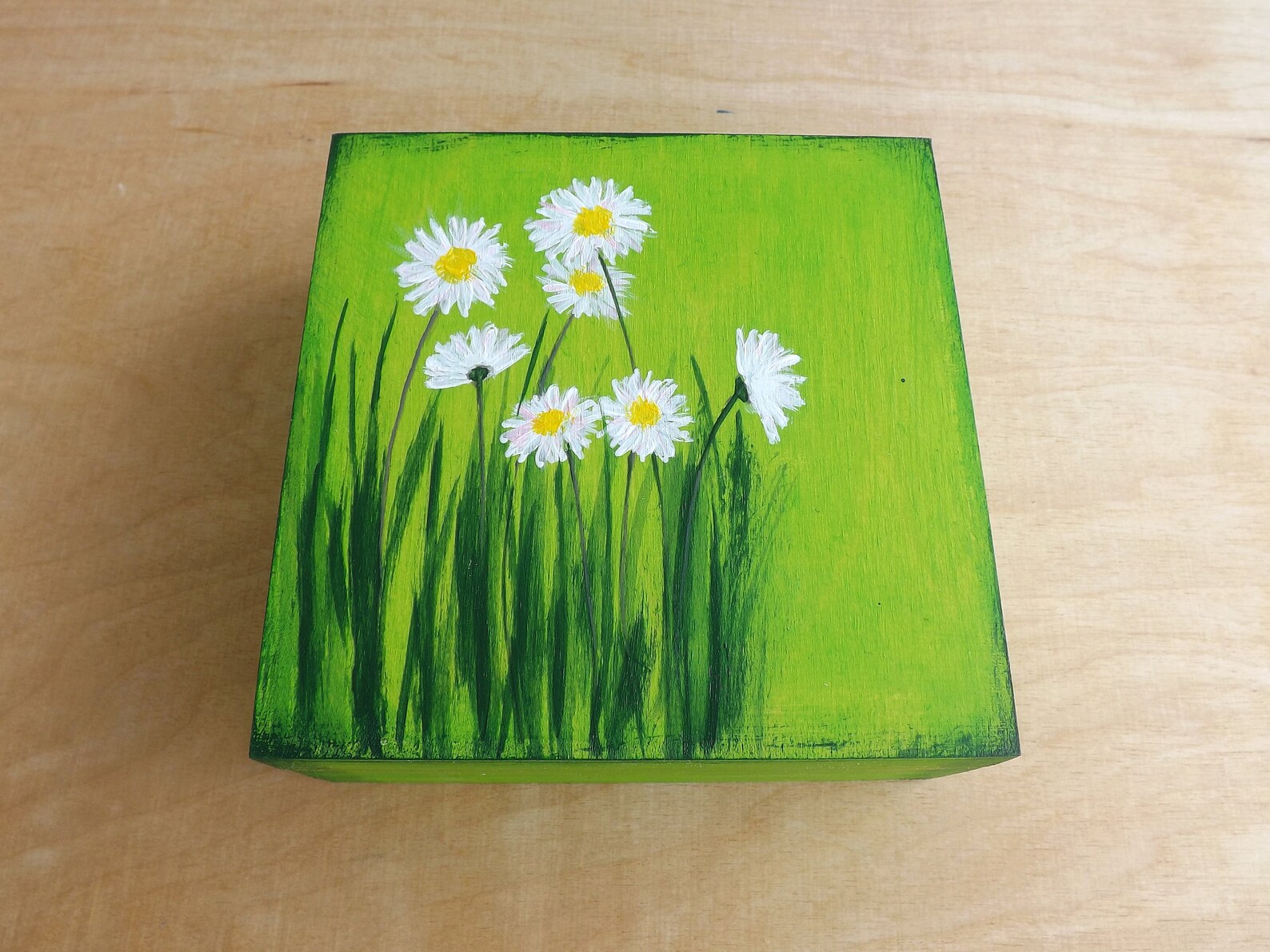 Wooden Small Box With Daisies, Hand-painted Daisy Decor, Rustic Floral ...