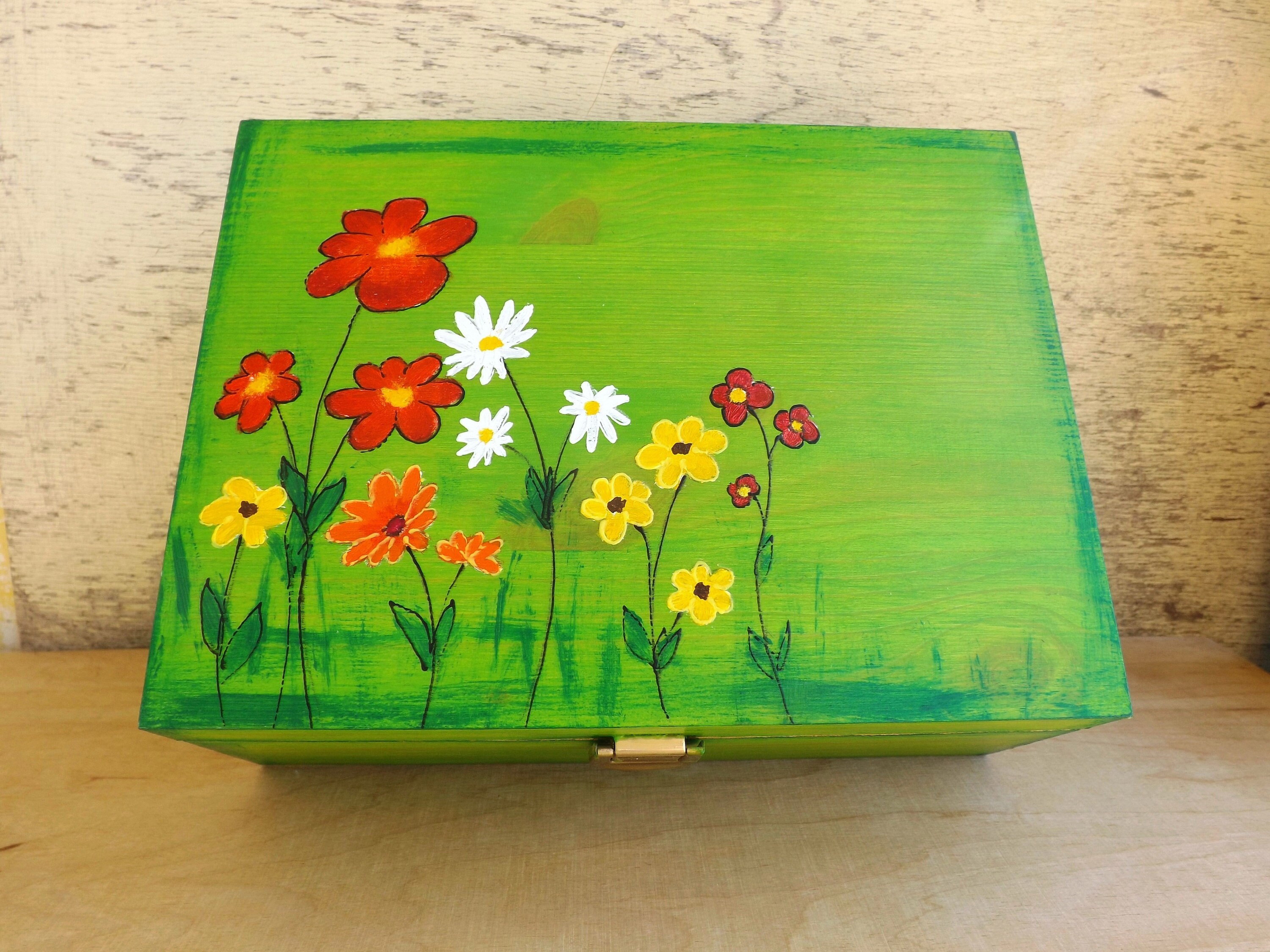 Wood Tea Box With Flowers, Custom Handpainted Personalized Floral Tea ...