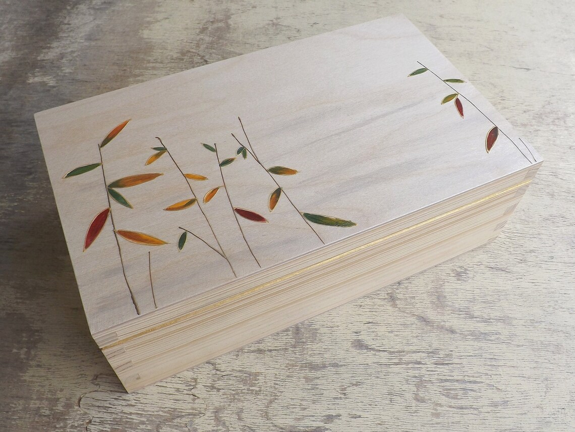 Big Wooden Tea Box With Autumn Leaves Custom Hand-painted - Etsy
