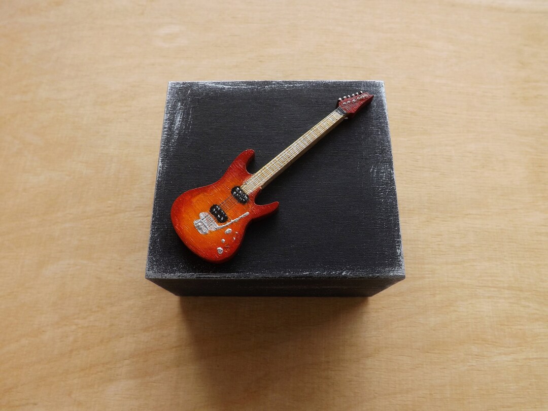 Wood Tiny Box With Guitar Electric, Customized Hand-painted Guitar Pick ...