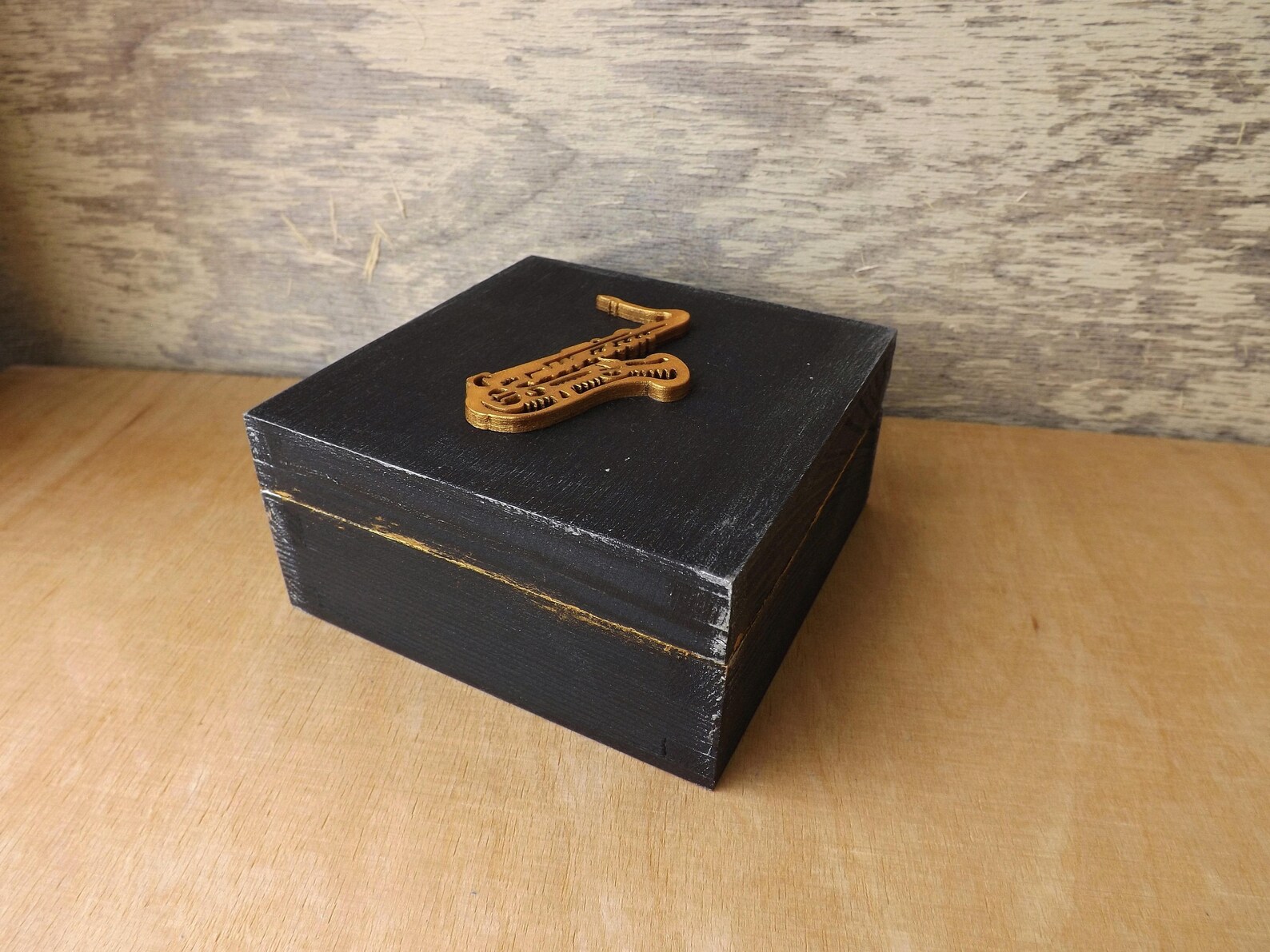 Wood Small Box With Saxophone Trumpet Guitar Custom | Etsy