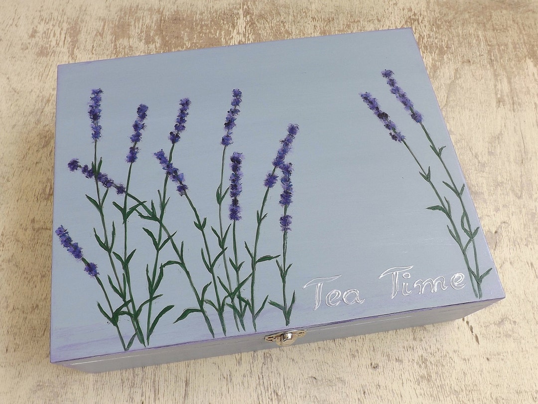 Big Tea Box With Lavender, Personalized Hand Painted Wooden Chest, Tea ...