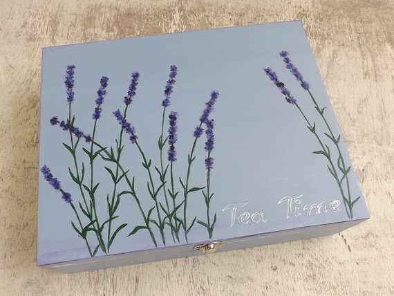 Big Tea Box With Lavender Personalized Hand Painted Wooden - Etsy