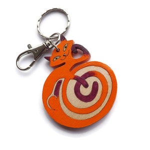 Keychain Cat in Orange Yellow, Hand-painted Wood Laser Cut Personalized ...