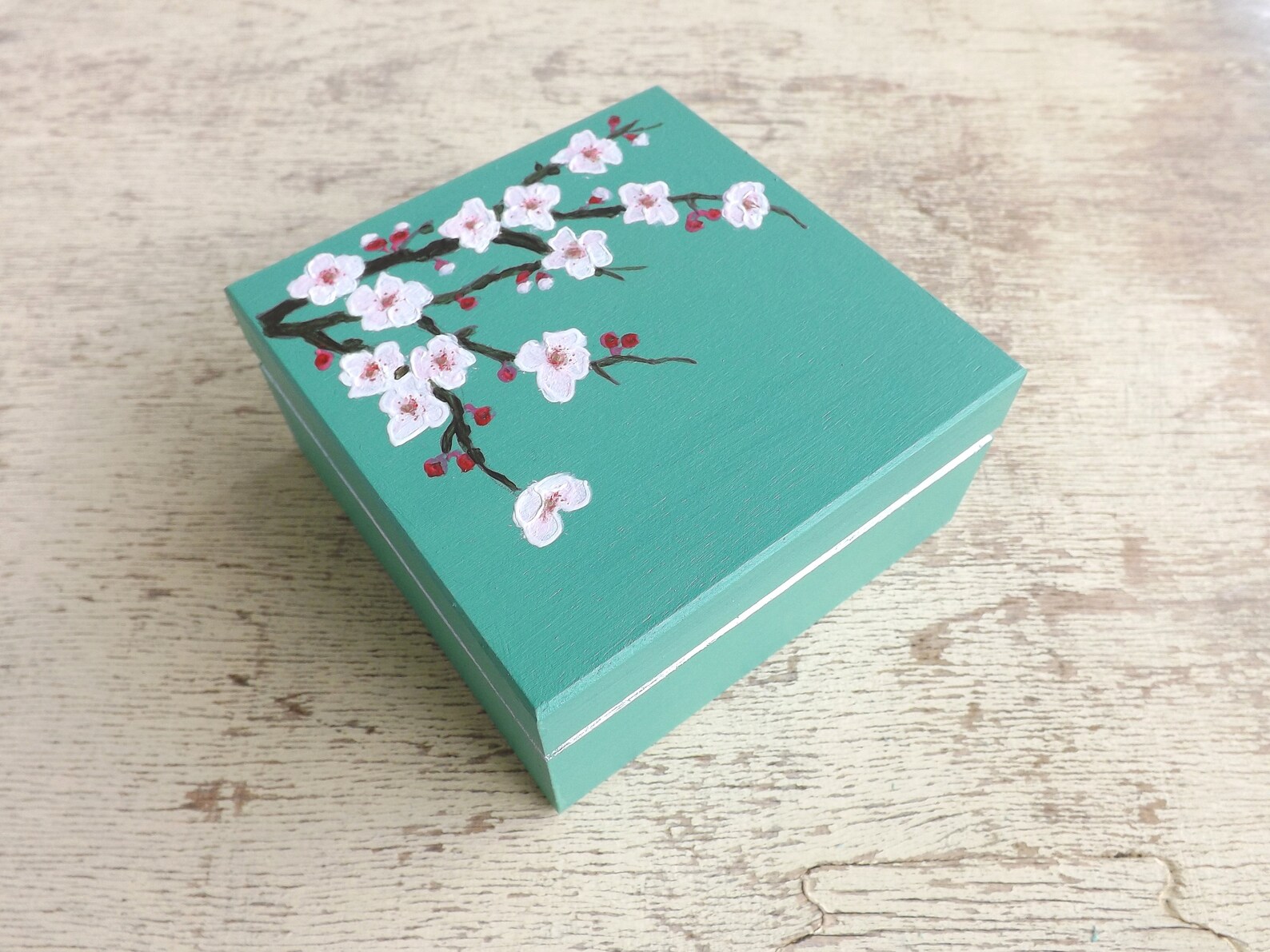 Wooden Box With Cherry Blossom, Hand-painted Flower Custom Chest ...
