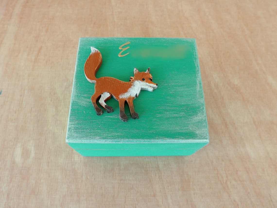 Wood tiny box with Squirrel Wolf Fox custom hand-painted | Etsy
