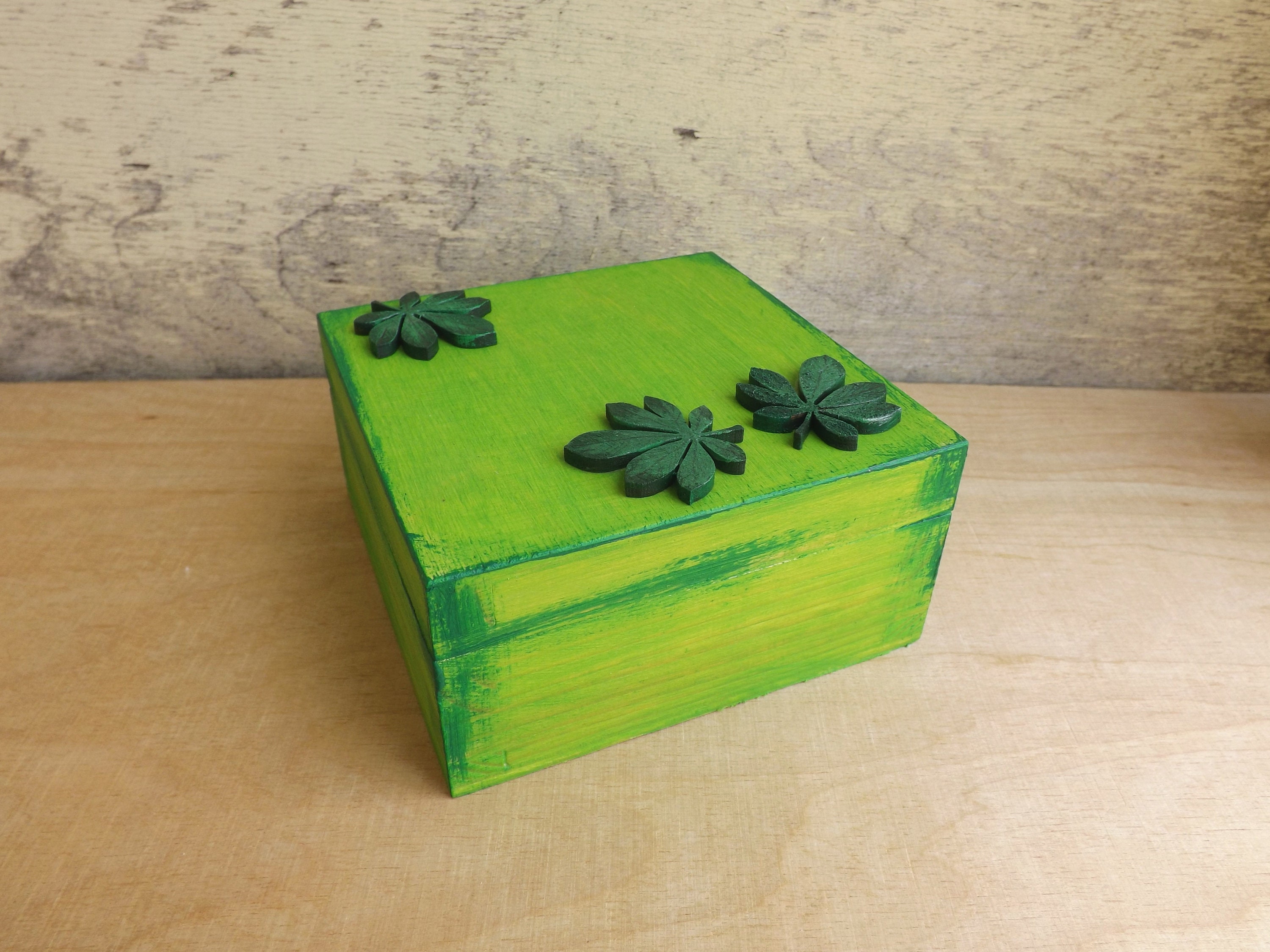 Wooden Little Box With Maple Chestnut Leaves Hand-painted | Etsy