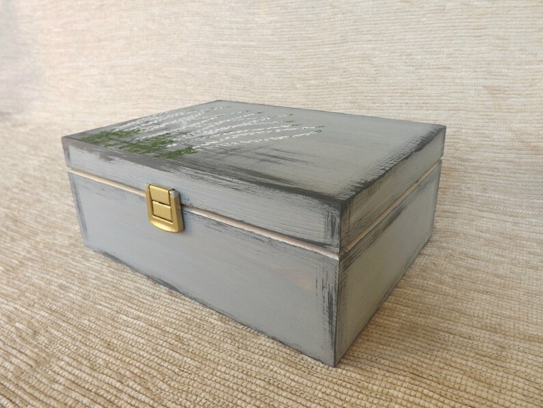 Wood Tea box with Heather hand-painted chest Tea lover gift | Etsy