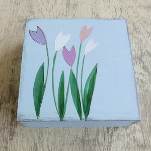 Wooden Small Box With Tulips, Hand-painted Rustic Personalized ...