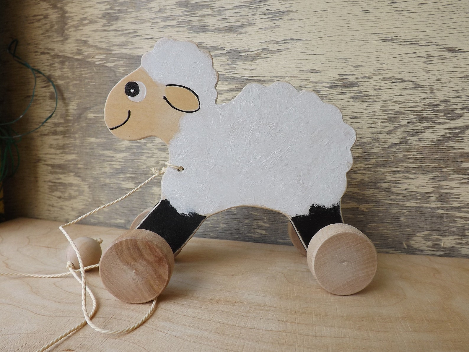 Wooden Pull Toy Sheep Hand-painted Hand Cut Wood Custom - Etsy