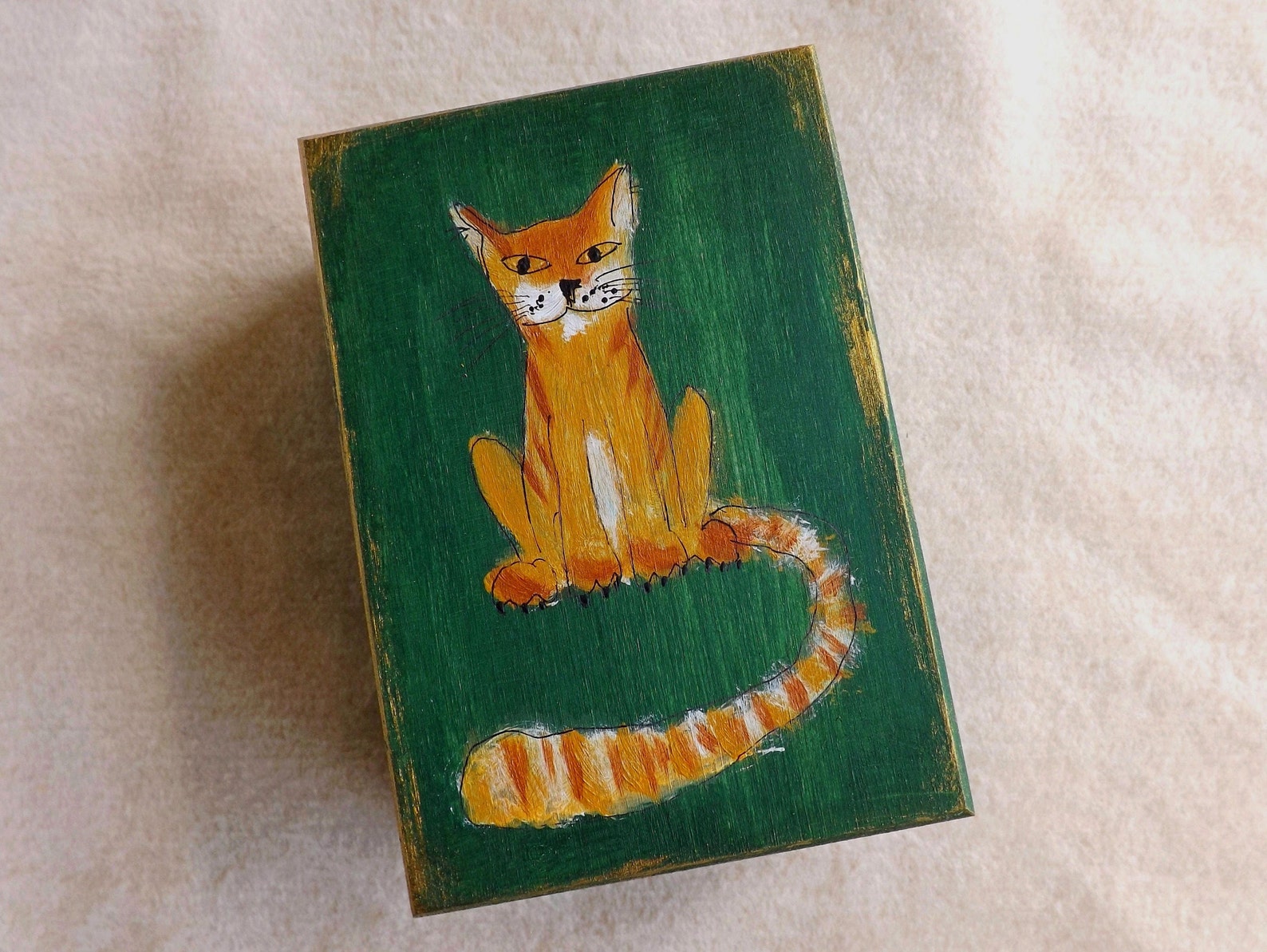 Wooden Box With Cat in Green, Hand-painted Personalized Wood Chest for ...