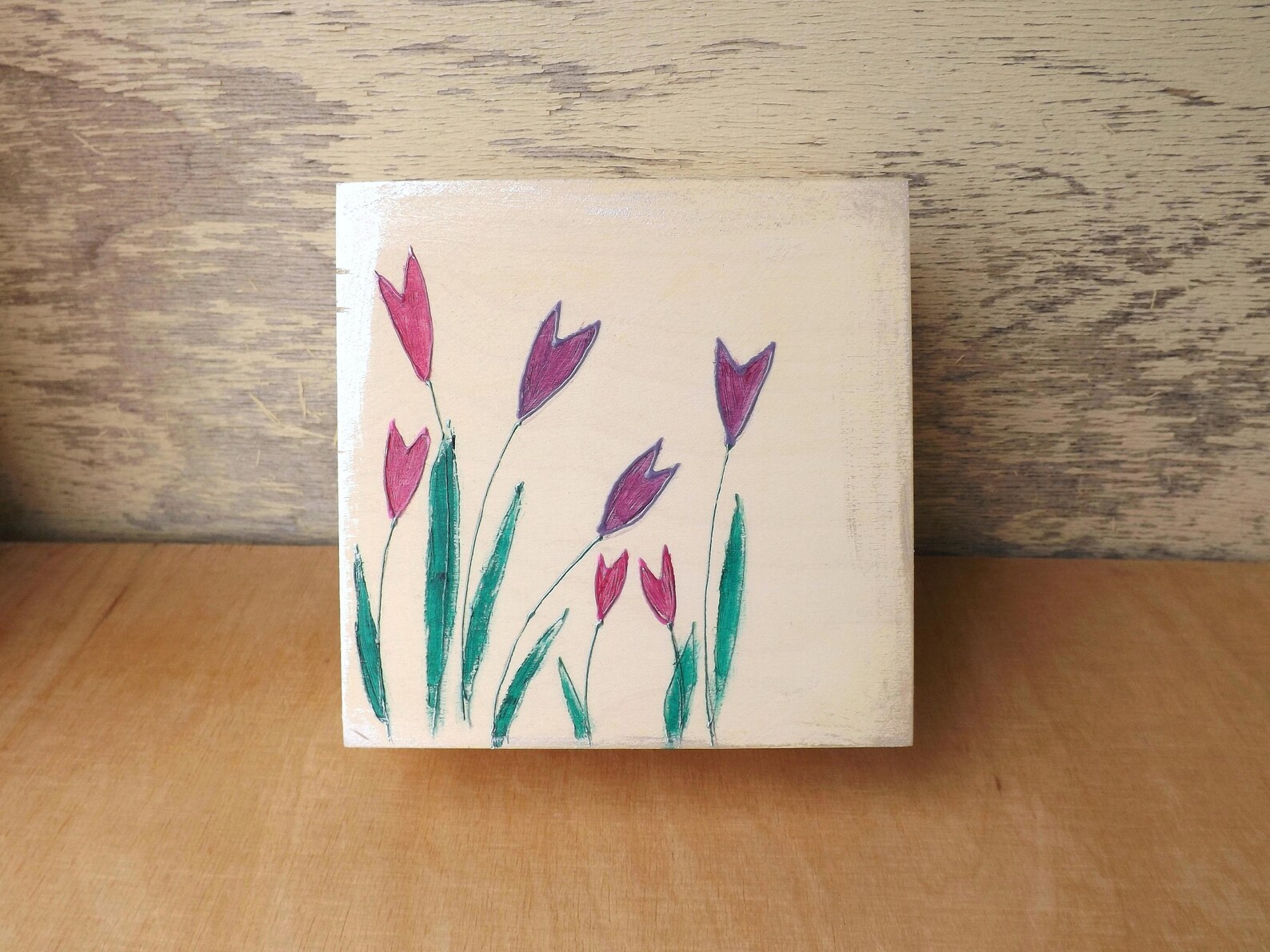 Wooden Small Box With Tulips Hand-painted Rustic Personalized - Etsy