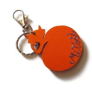 Keychain Cat in Orange Yellow, Hand-painted Wood Laser Cut Personalized ...