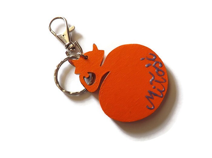 Keychain Cat in Orange Yellow hand-painted wood laser cut | Etsy