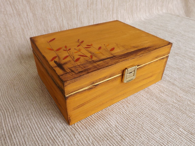 Wood Tea Box With Autumn Leaves, Hand-painted Customized Wooden Storage ...