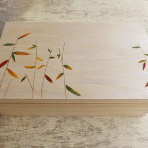 Big Wooden Tea Box With Autumn Leaves, Custom Hand-painted Trinket Box ...