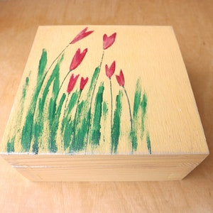 Wooden Small Box With Tulips, Hand-painted Rustic Personalized ...