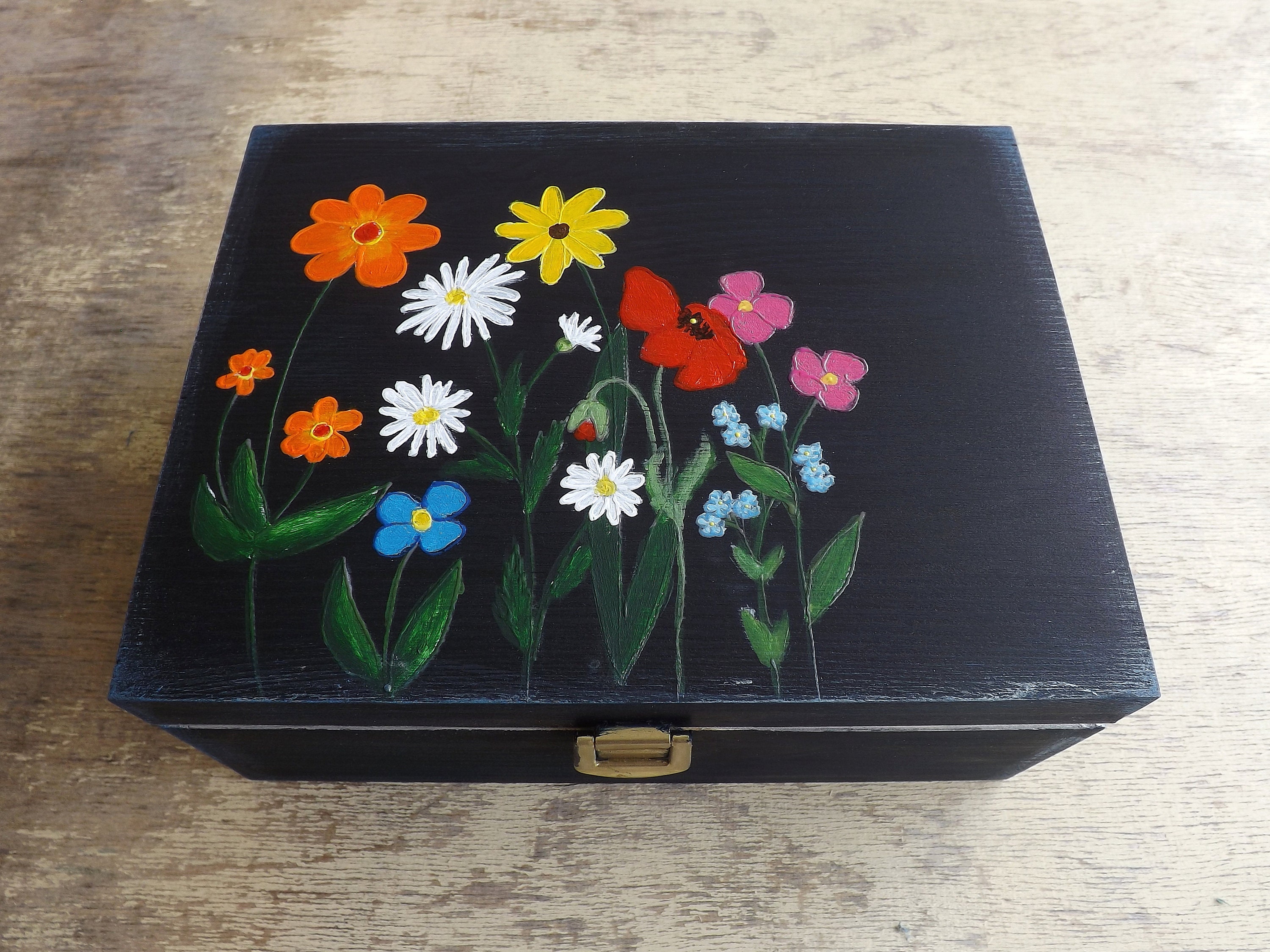 Wood Tea Box With Flowers, Custom Handpainted Personalized Floral Tea ...