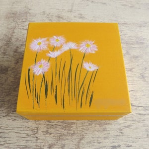 Wooden Small Box With Daisies, Hand-painted Daisy Decor, Rustic Floral ...