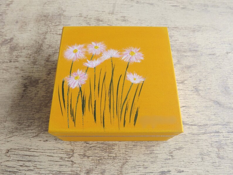 Wooden Small Box With Daisies Hand-painted Custom Daisy | Etsy