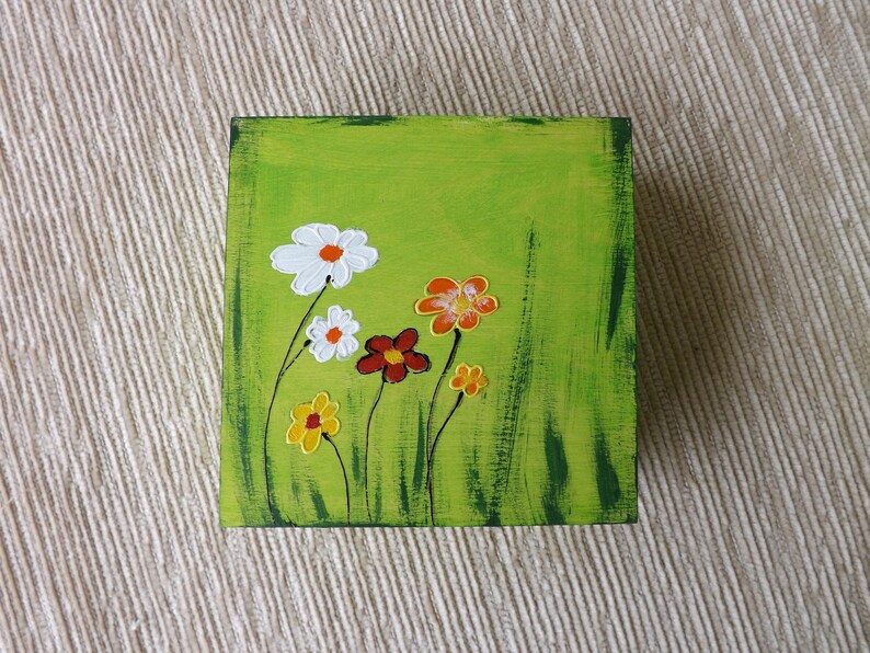 Wood Little Rustic Box With Flowers in Green Custom Hand | Etsy